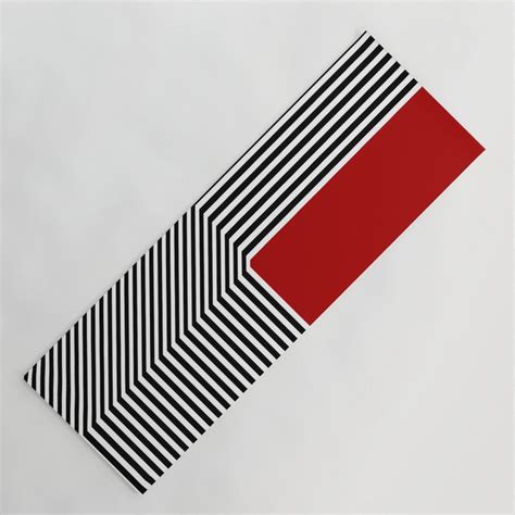 Geometric Abstraction Black And White Stripes Red Square Yoga Mat By