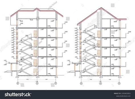 Multistory Building Architectural Cross Section Drawing Stock Vector Royalty Free 2193415053