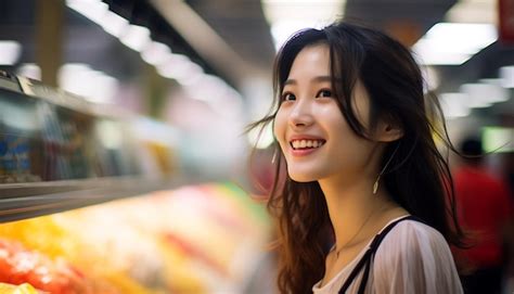 Premium Ai Image Asia Woman Delicate Face Cute Smile Looking To Camera