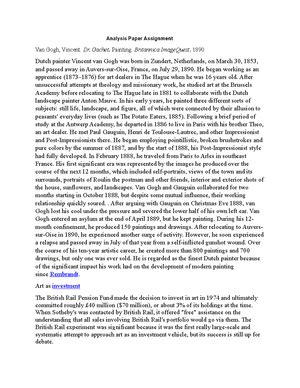 Artist Report Assignment ARTS Title Page Include An Image Of Your Chosen Artist S Work