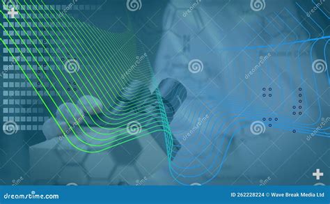 Animation Of Data Processing And Chemical Structures Over Diverse Lab Workers Using Microscope