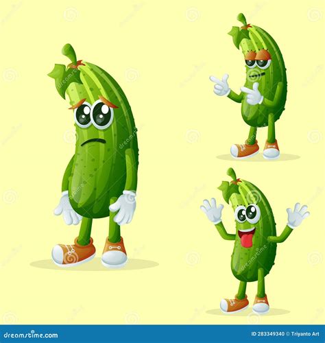 Cute Cucumber Characters With Different Facial Expressions Stock Vector Illustration Of
