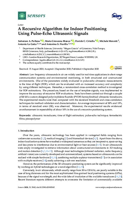 Pdf A Recursive Algorithm For Indoor Positioning Using Pulse Echo Ultrasonic Signals