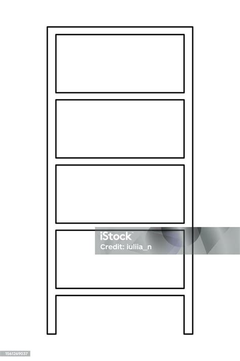 거실이나 캐비닛을 위한 오픈 선반 또는 랙 인테리어 디자인 요소 색칠하기 책을 위한 벡터 칸 가구에 대한 스톡 벡터 아트 및