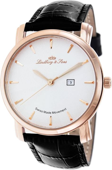 Lindberg And Sons Herren Quarzuhr Gold Mit Leder Armband Schwarz Schweizer Werk Analog Männeruhr