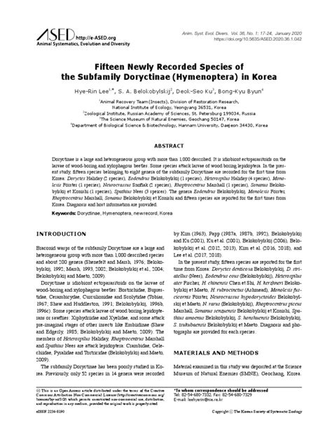 Lee Et Al 2020 Fifteen Newly Recorded Doryctinae In Korea Pdf