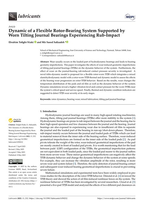 Pdf Dynamic Of A Flexible Rotor Bearing System Supported By Worn Tilting Journal Bearings