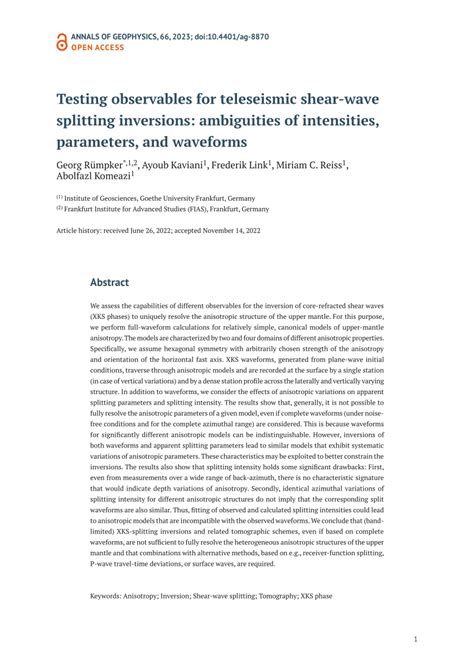 Pdf Testing Observables For Teleseismic Shear Wave Splitting Inversions Ambiguities Of