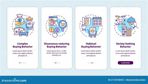 Consumer Behavior Types Onboarding Mobile App Page Screen With Concepts