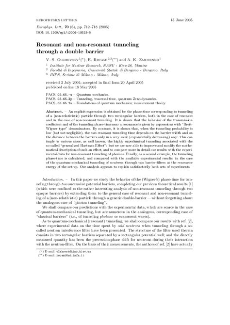 Pdf Resonant And Non Resonant Tunneling Through A Double Barrier