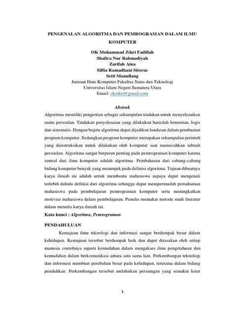 Jurnal Pengenalan Algoritma Dan Pemrograman Dalam Ilmu Komputer Pdf