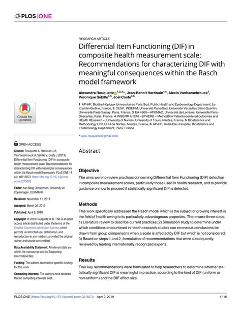 PDF Differential Item Functioning DIF In Composite Health Measurement Scale Recommendations