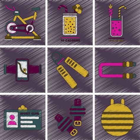 평면 음영 스타일 아이콘 체육관 장비 벡터의 집합 Ai Eps Uidownload