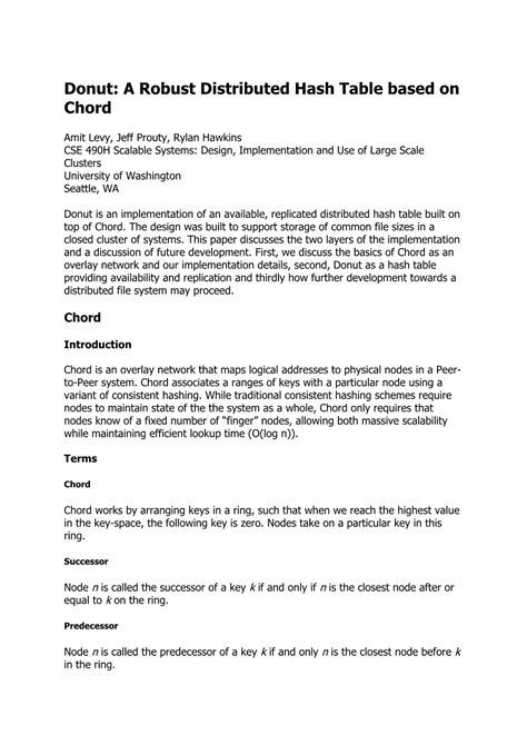 Donut A Robust Distributed Hash Table Based On Chord Docslib