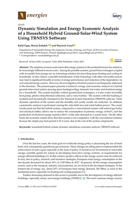 Pdf Dynamic Simulation And Energy Economic Analysis Of A Household Hybrid Ground Solar Wind