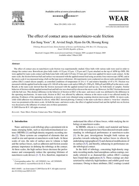 Pdf The Effect Of Contact Area On Nanomicro Scale Friction