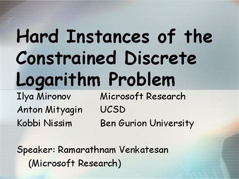 Hard Instances Of The Constrained Discrete Logarithm Problem