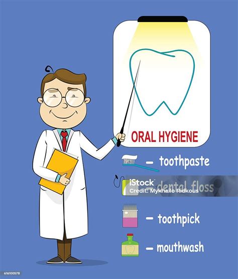 귀여운 만화 의사와 구강 위생 배너 가글에 대한 스톡 벡터 아트 및 기타 이미지 가글 건강관리와 의술 건강한 생활방식