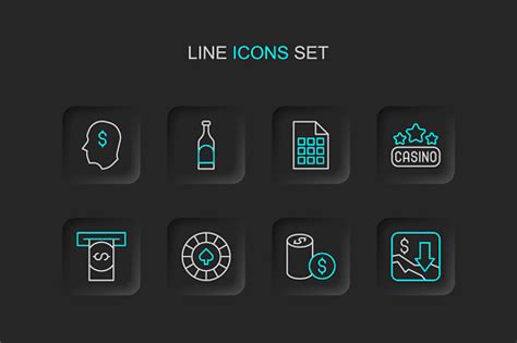 세트 라인 금융 성장 감소 달러가 있는 카지노 칩 칩 현금 자동 입출금기 및 돈 간판 복권 와인 한 병 및 행운의 플레이어 아이콘 벡터 0명에 대한 스톡 벡터 아트 및 기타