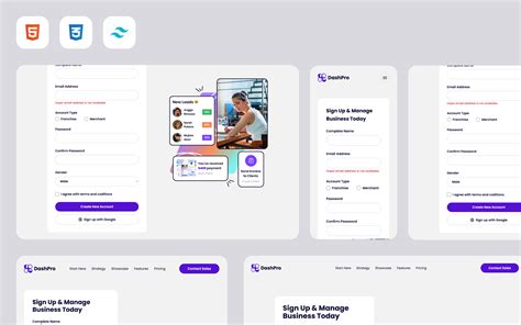 Download Sign Up Page DashPro HTML5 Tailwind CSS Template Figma Template Shaynakit