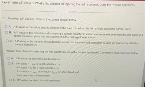 Solved Explain What A P Value Is What Is The Criterion For Chegg