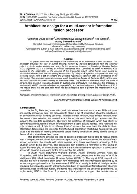 Architecture Design For A Multi Sensor Information Fusion Processor Pdf