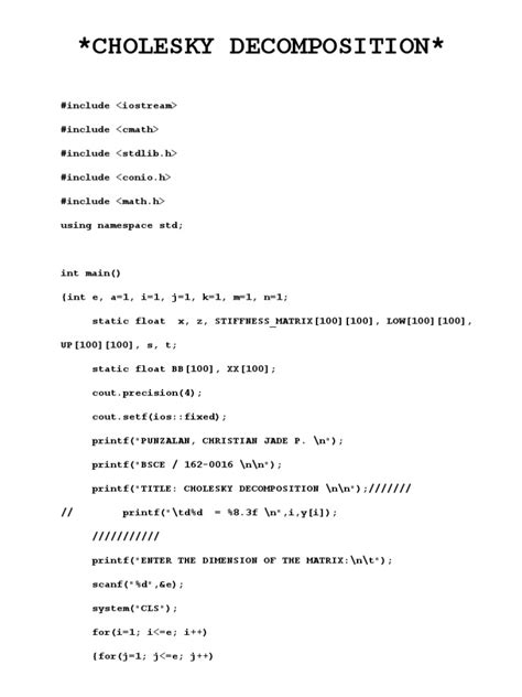 Cholesky Decomposition Pdf Mathematics Of Computing Computer