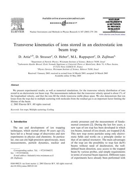Pdf Transverse Kinematics Of Ions Stored In An Electrostatic Ion Beam
