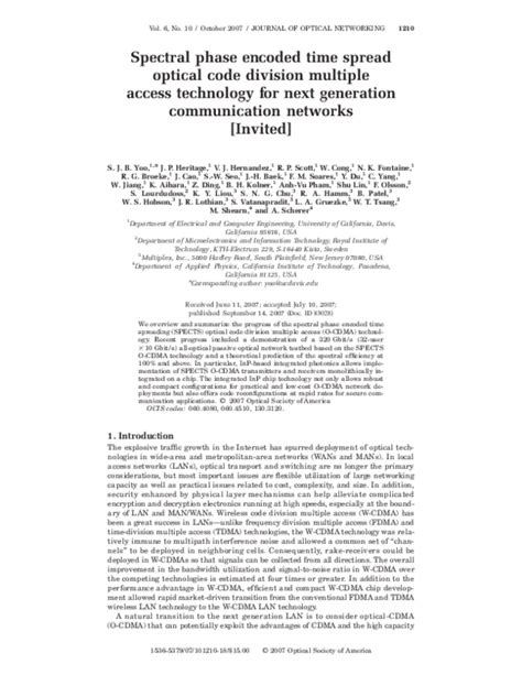 pdf spectral phase encoded time spread optical code division multiple