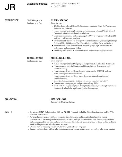 Cisco Engineer Resume Samples Velvet Jobs