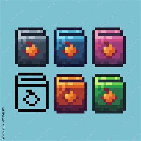 Pixel Art Sets Of Book Of Apple Icon With Variation Color Item Asset