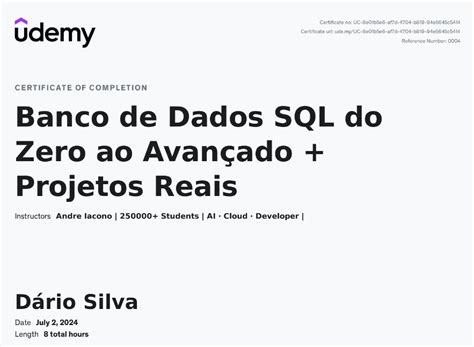 Dário Silva On Linkedin I Just Completed An Sql Course On Udemy