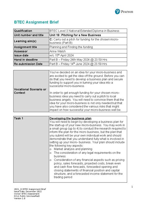 Authorised Assignment Brief Learning Aims Band C Part B Btec Assignment Brief Qualification