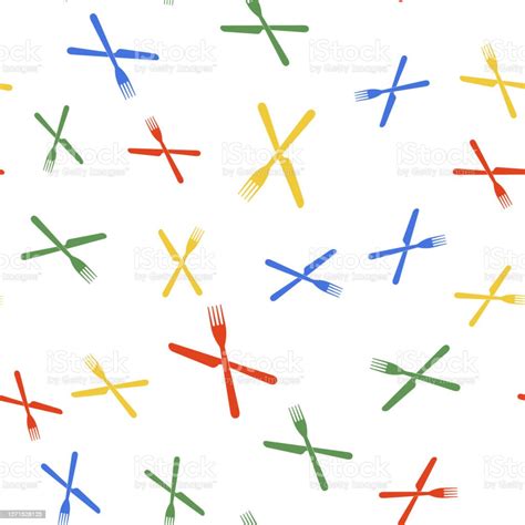 흰색 배경에 색상 교차 포크와 칼 아이콘 격리 매끄러운 패턴 레스토랑 아이콘입니다 벡터 배경 주제에 대한 스톡 벡터 아트 및 기타 이미지 배경 주제 파란색 포크