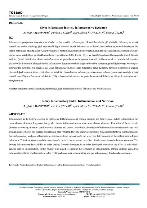 Pdf Dietary Inflammatory Index Inflammation And Nutrition