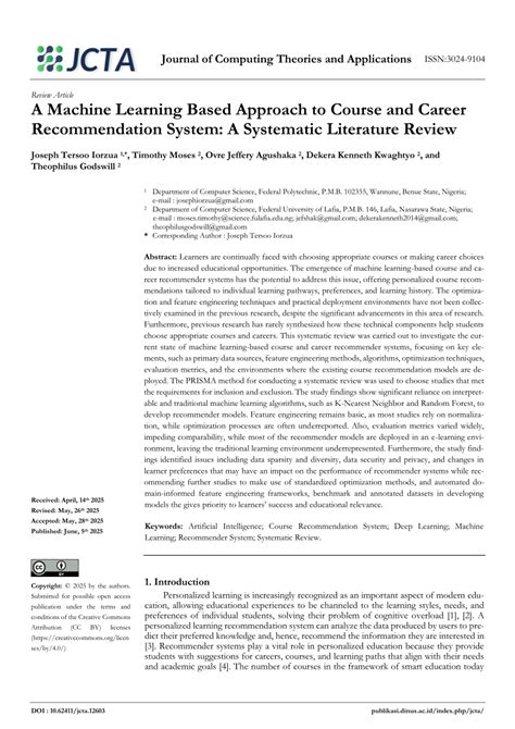 Pdf A Machine Learning Based Approach To Course And Career Recommendation System A Systematic