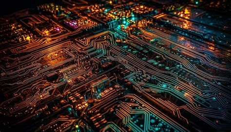 Premium Ai Image Complex Circuit Board Glows Yellow In Futuristic Computer Equipment Close Up