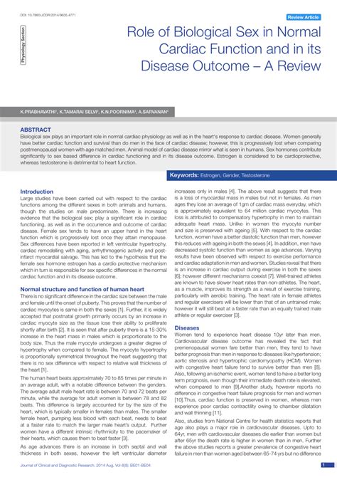 PDF Role Of Biological Sex In Normal Cardiac Function And In Its Disease Outcome A Review