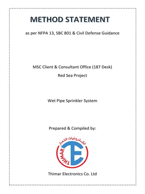 Method Statement Hydrotest Of Sprinkler Network Pdf Pipe Fluid