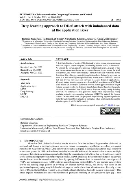 Pdf Deep Learning Approach To Ddos Attack With Imbalanced Data At The Application Layer