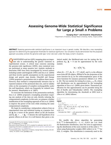 Pdf On Assessing Genome Wide Statistical Significance For Large P Small N Problems