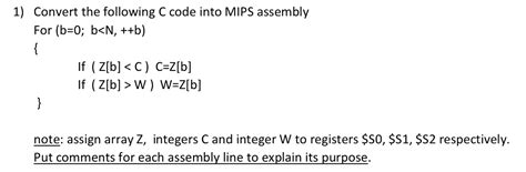 1 Convert The Following C Code Into Mips Assembly