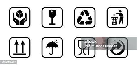 패키징 기호 세트 포장 화물 아이콘입니다 포장을 위한 주의 표시 이 쪽이 위로 조심해서 취급하고 깨지기 쉬운 건조한 유지 가연성 및 기타 기호 상자 또는 포장에 사용됩니다