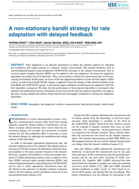 Pdf Non Stationary Bandit Strategy For Rate Adaptation With Delayed Feedback