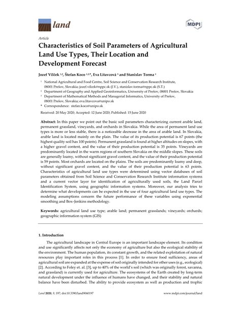 PDF Characteristics Of Soil Parameters Of Agricultural Land Use Types Their Location And