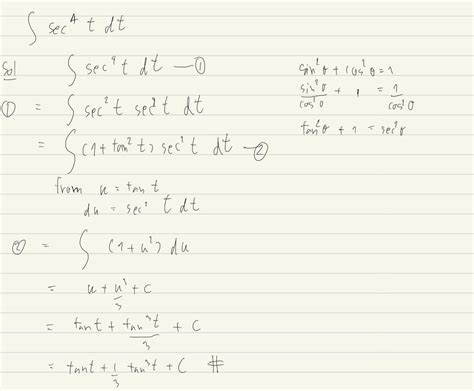 Calculus Example Problem No1 With Solution Integrate Sec4 T Dt