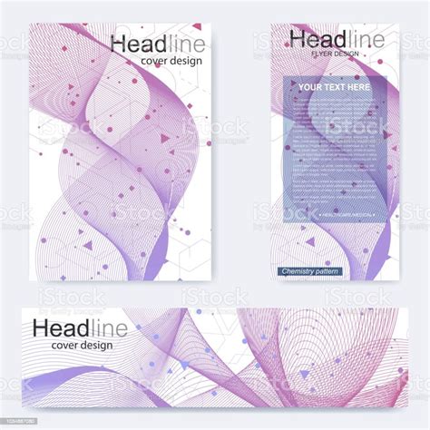 전단지 브로슈어 크기 A4 템플릿 배너 설정 합니다 연결된 라인 및 점 분자 구조입니다 잡지 전단지 커버 포스터 디자인 요소와의