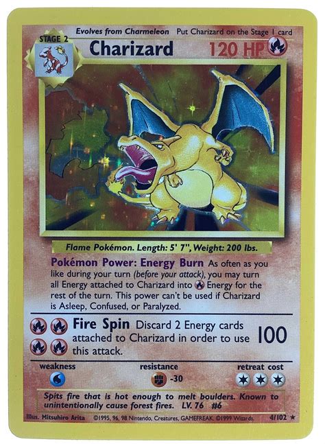 Lot 1999 Pokémon Charizard 4 102 Base Set Hologram
