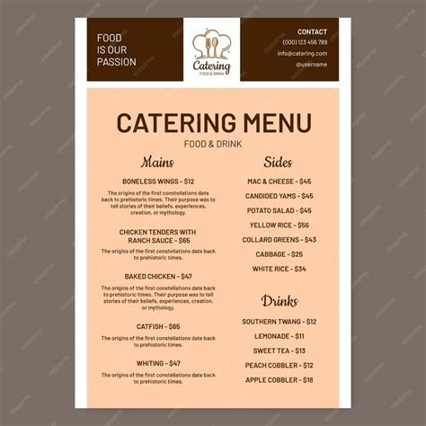 Free Vector Catering Menu Design Template