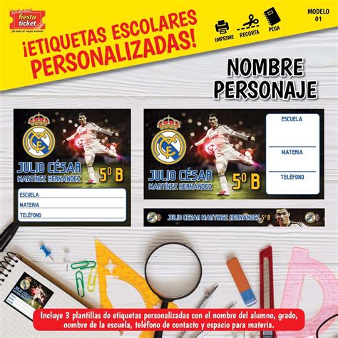 Etiquetas Escolares Personalizadas Real Madrid Ronaldo 150 00 En
